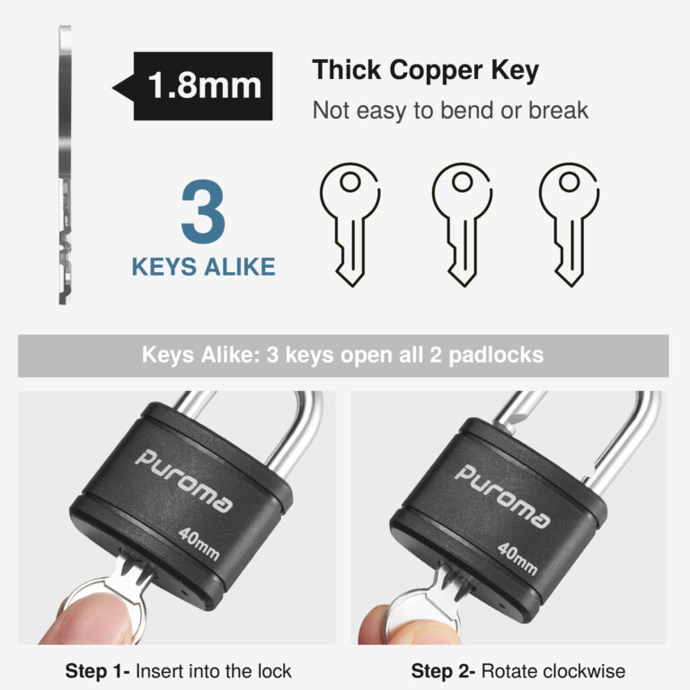 Keyed Padlock Locker Lock 40mm Heavy-Duty Locks for Gate Fence – Puroma